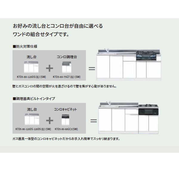 ワンド コンロ台 コンロキャビネット(2口) 60cm KTD5-80-60GC2-UW
